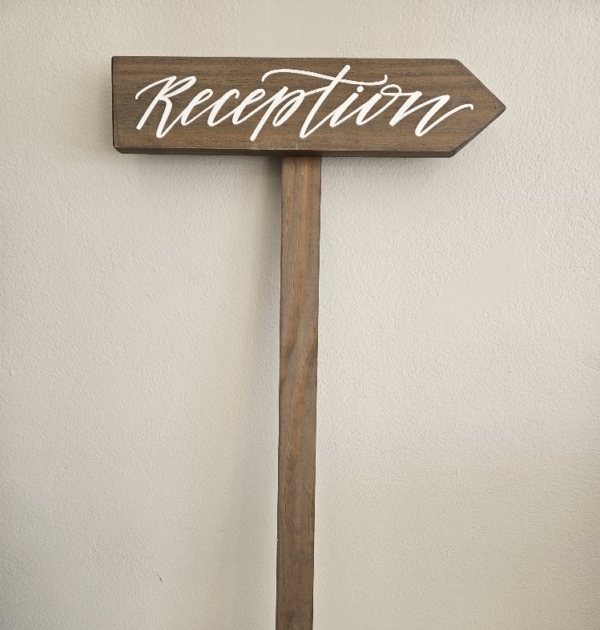 Wooden Calligraphy Directional Reception Sign (tall) | Wedding Planners ...